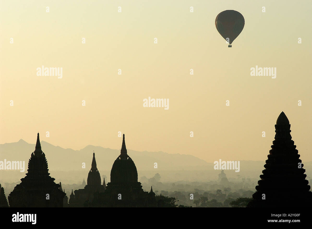 sunrise temples hot air balloons Plains of Bagan Burma Myanmar Stock ...