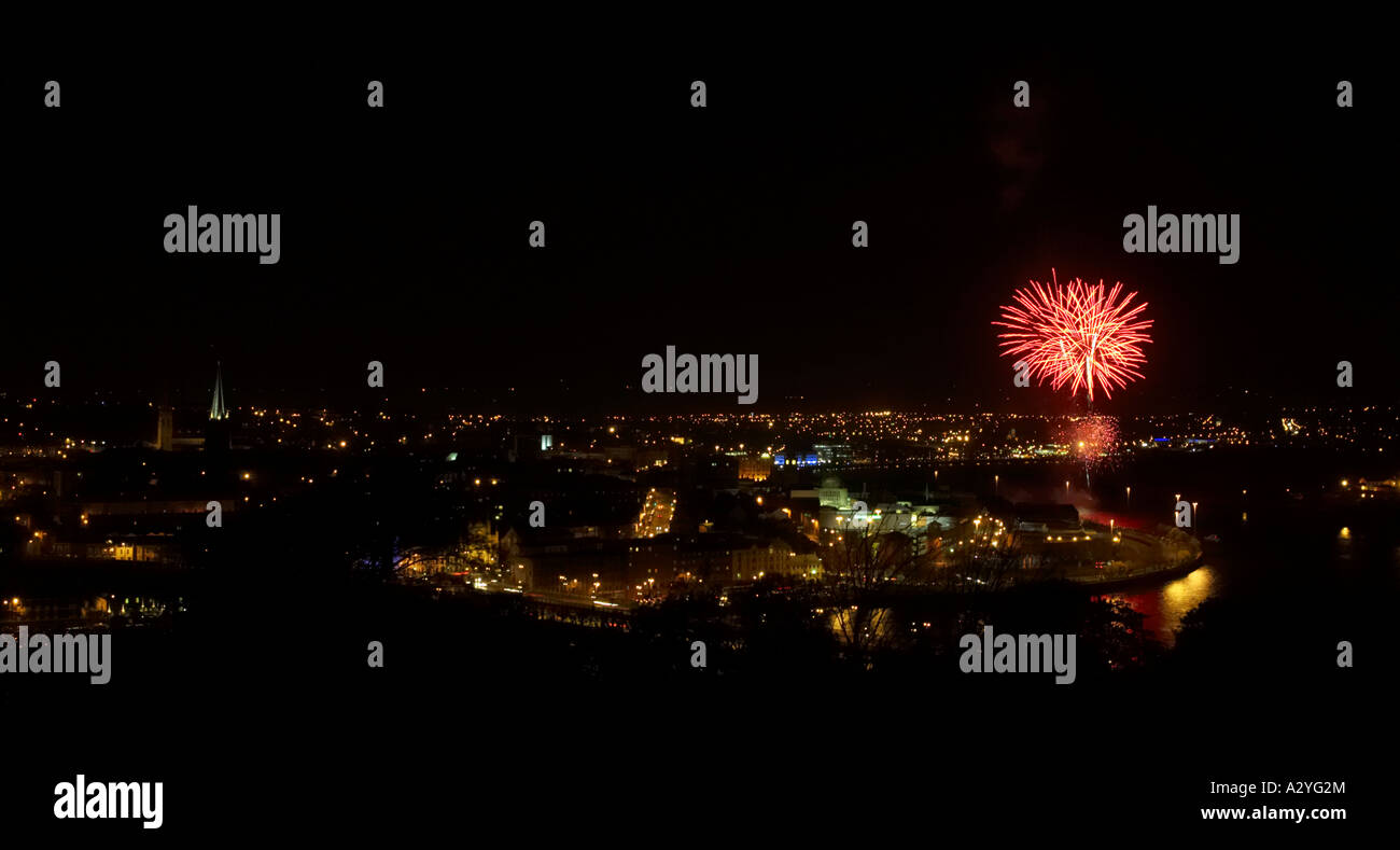 fireworks over derry city and the foyle river Halloween Derry Ireland ...