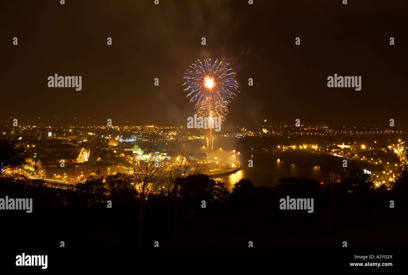 fireworks over derry city and the foyle river Halloween Derry Ireland ...
