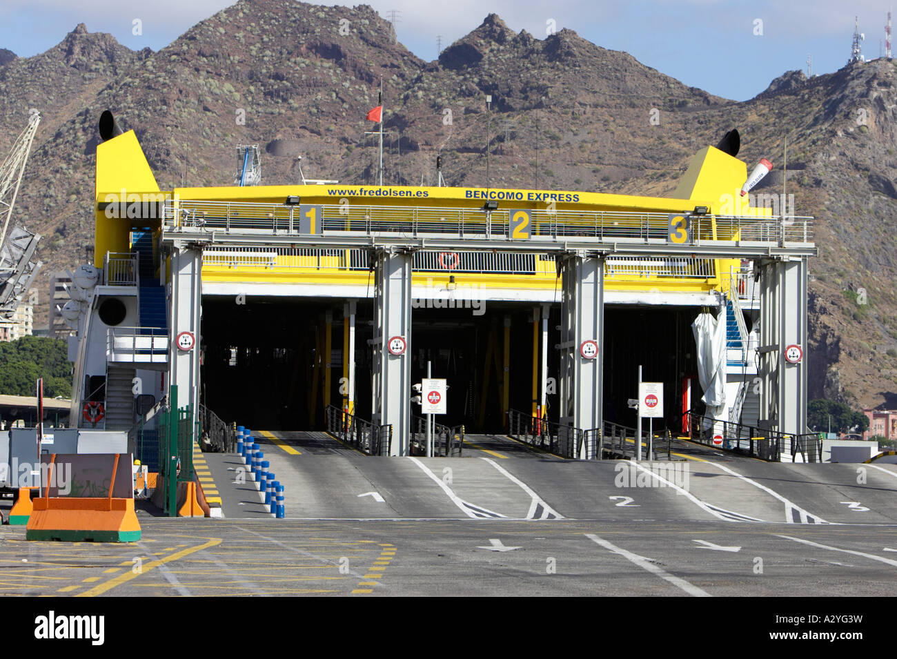 rear view and entrance to the car deck of the Bencomo Express Fred ...