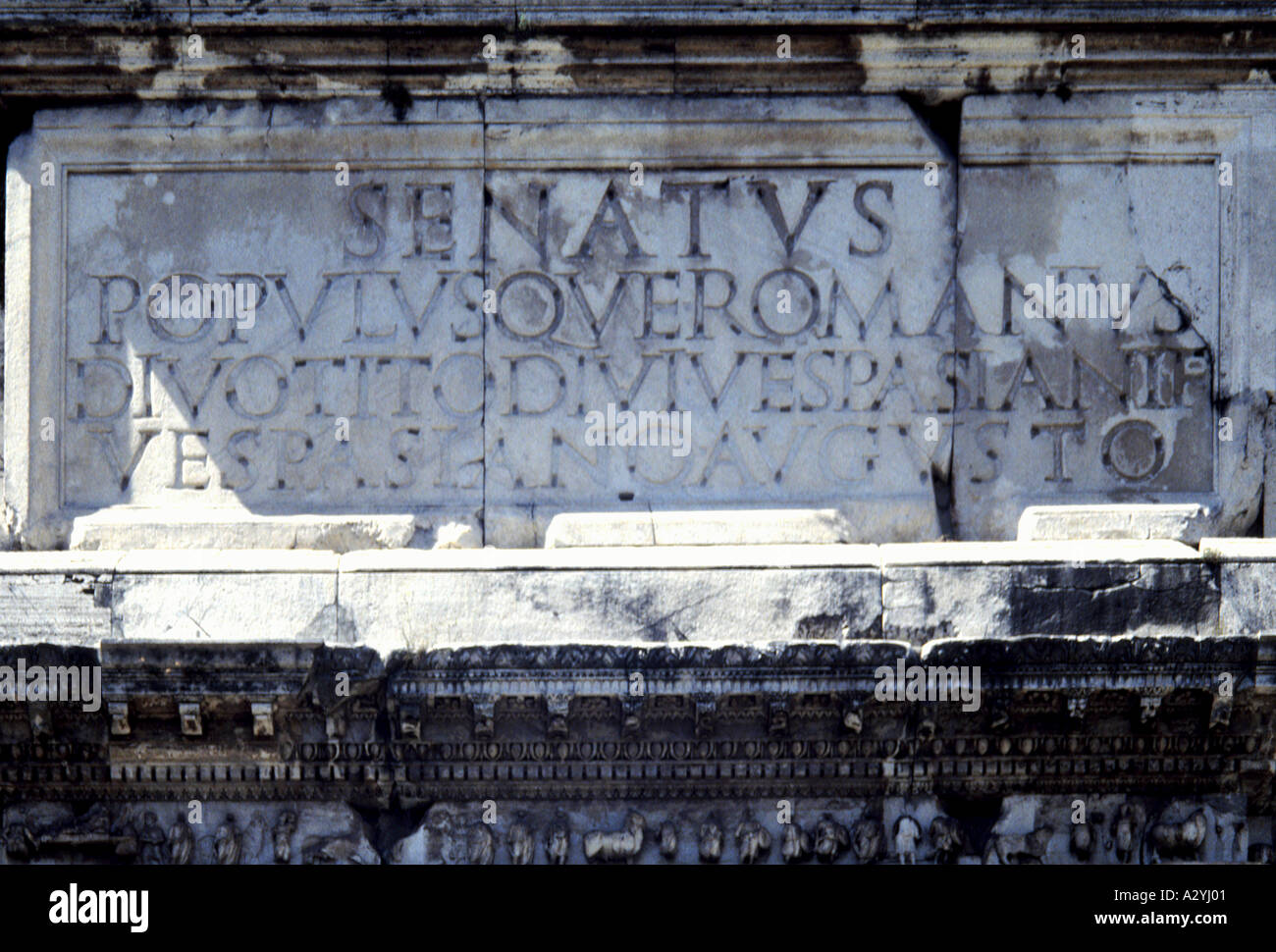 Inscriptions.Triumphal Arch of the Emperor Titus.Rome.Italy Stock Photo ...