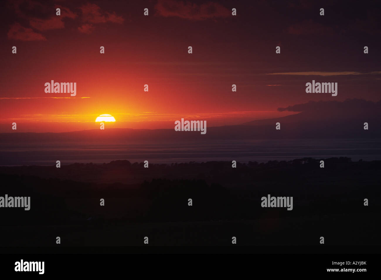 Sunset over Morecambe Bay, from Littledale, Lancashire, England Stock ...