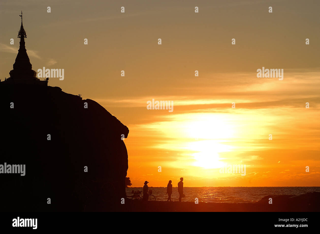 sunset beachside pagoda Chaungtha Beach tourist resort Bay of Bengal ...