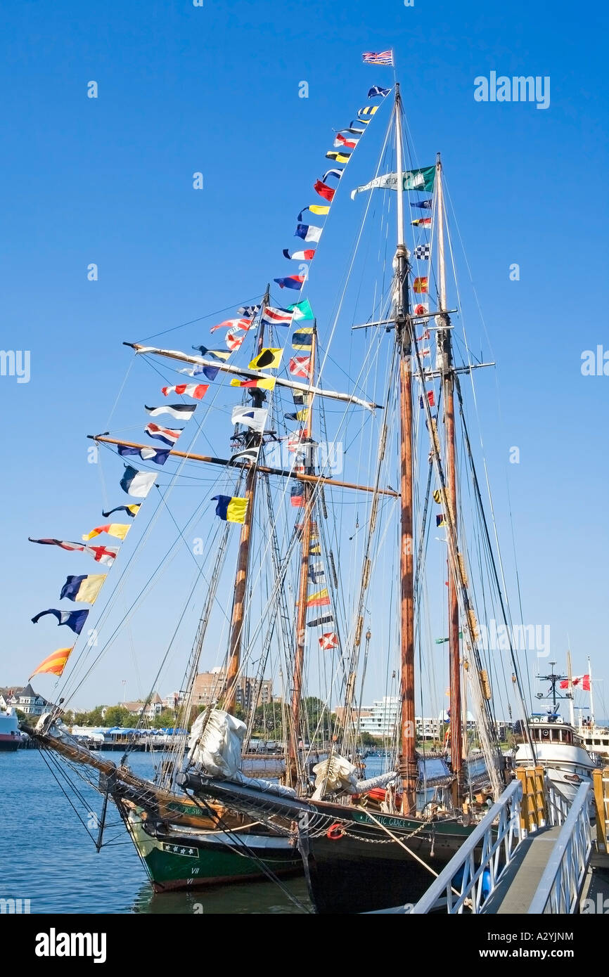 Image of two tall ships with their sails down Stock Photo - Alamy