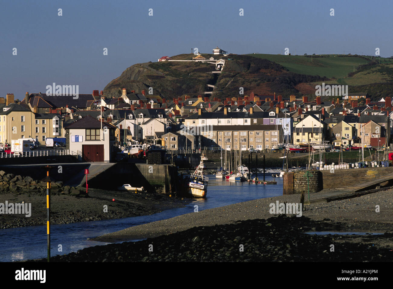 Aberystwyth harbour from the Ystwyth river, with the town and the ...