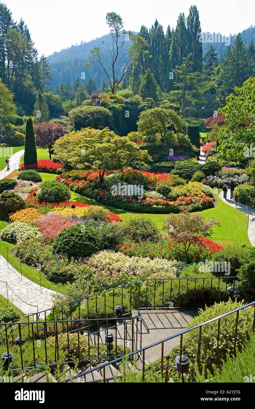 Image looking over and down into the Sunken Garden part of the Butchart ...