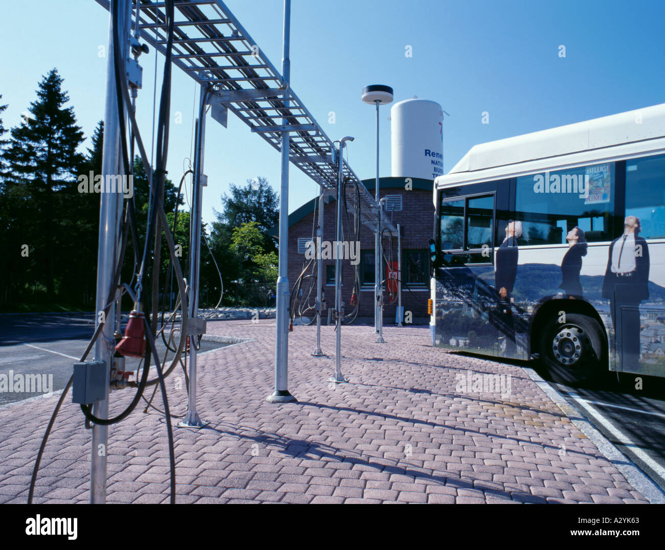 Natural gas powered bus at depot, central Trondheim, Sør Trøndelag ...