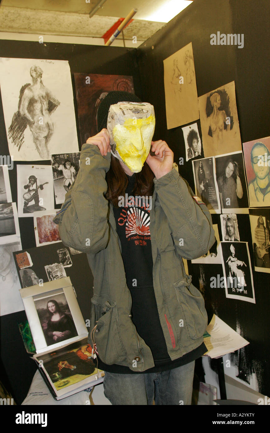 male Student wearing mask - project in art and design course sixth form ...