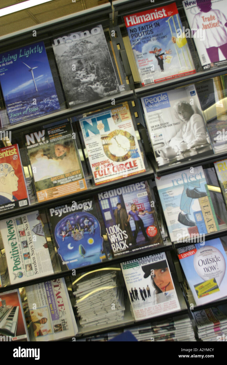 Magazine rack in sixth form college library Stock Photo - Alamy