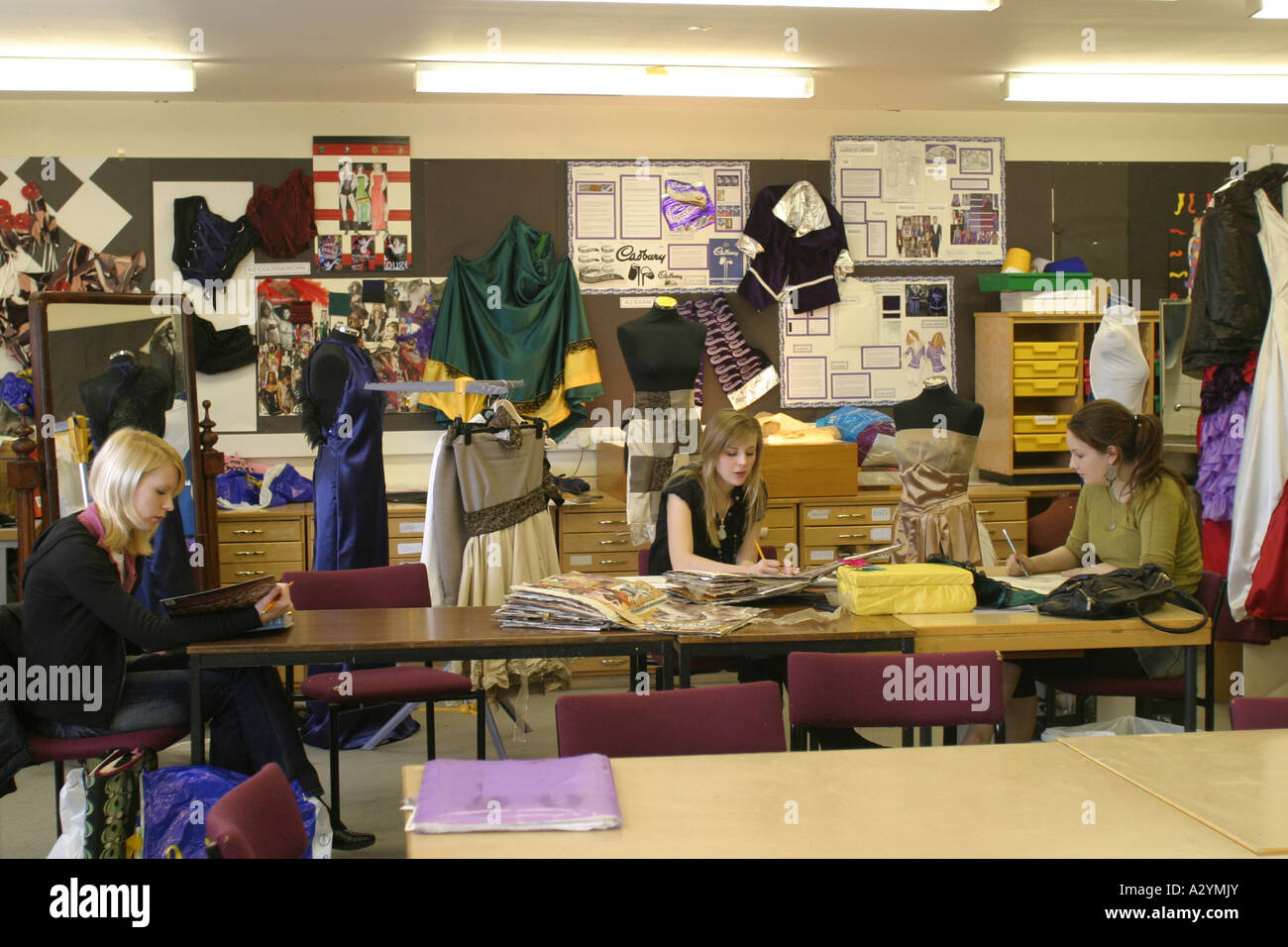 Textiles & Design students with project in studio at sixth form college ...