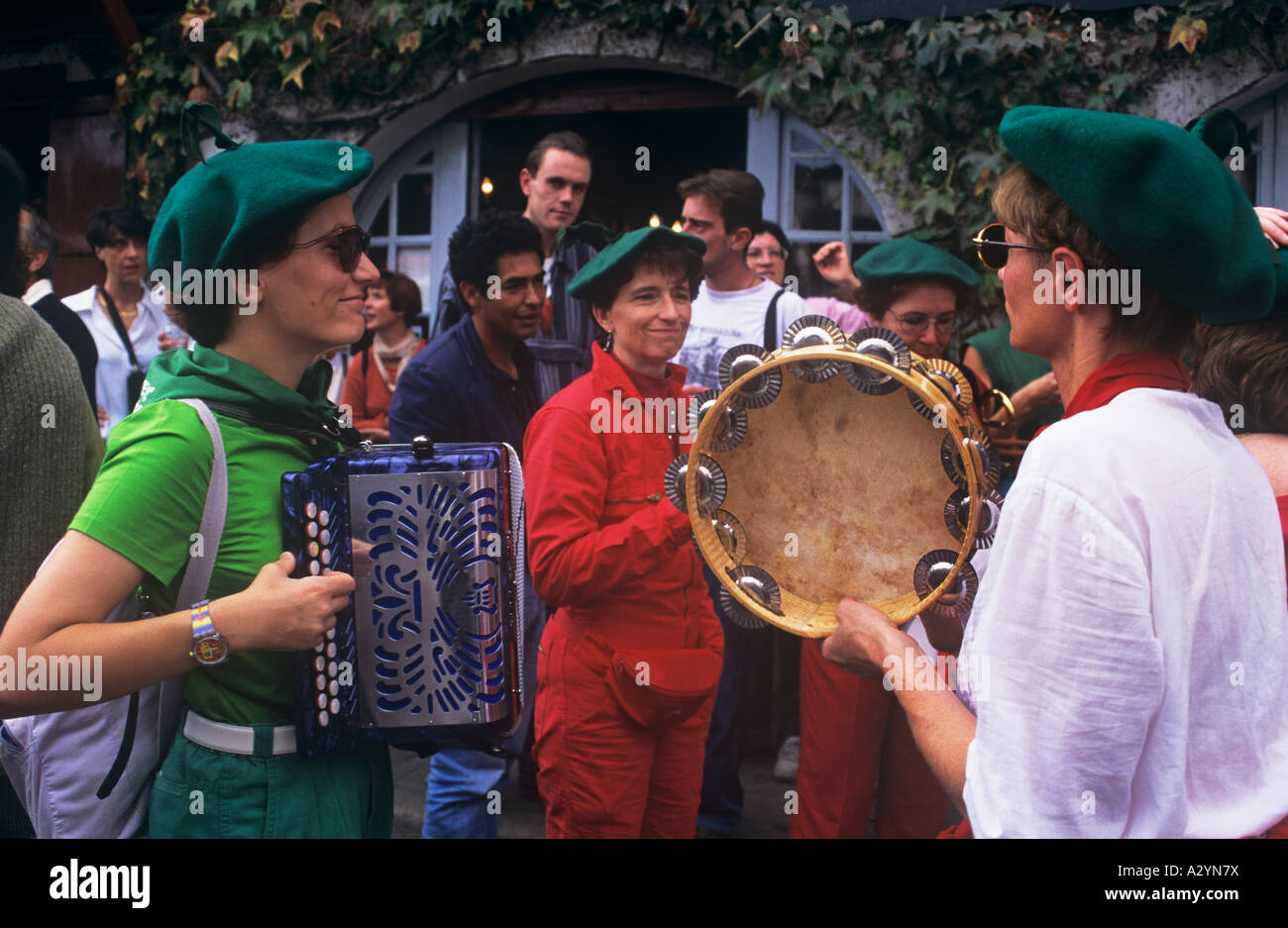 An impromptu band wearing Basque colours performs during the annual ...