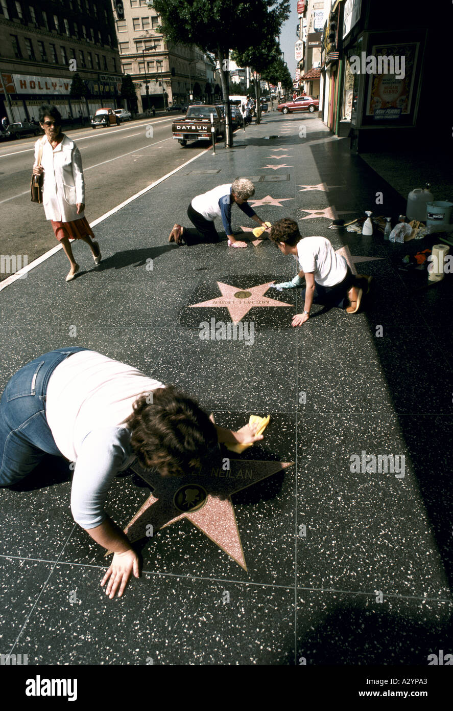 cleaning actors actresses stars on the hollywood walk of fame los ...