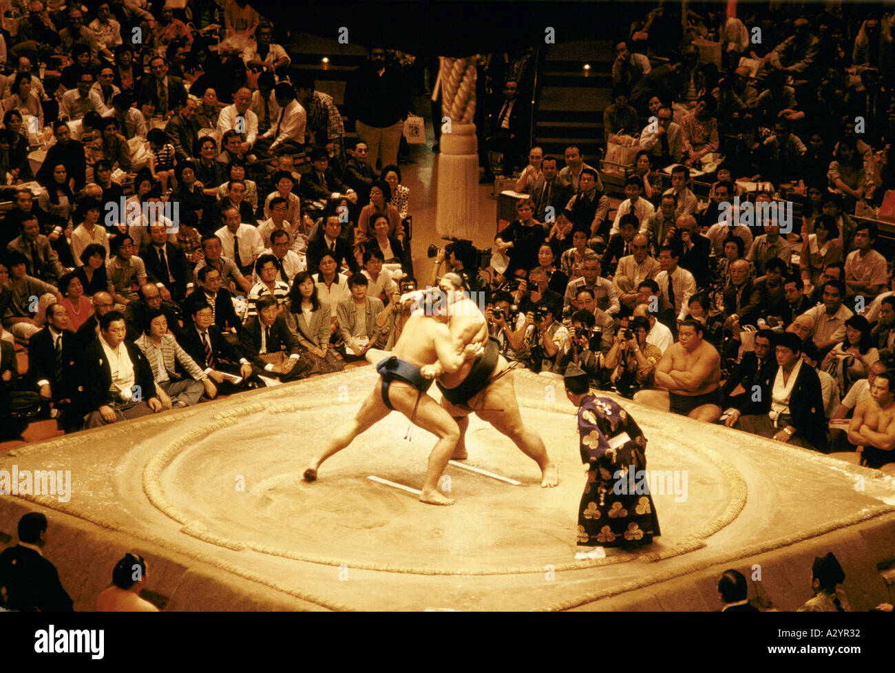 Seated audience watching sumo wrestling match, Japan Stock Photo - Alamy