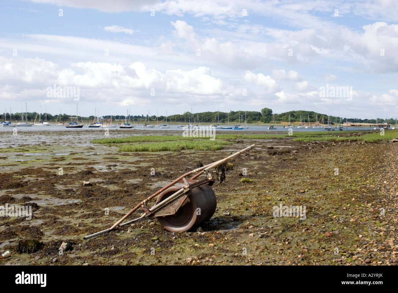 Discarded Cricket Pitch Roller in Fareham Harbour Stock Photo - Alamy