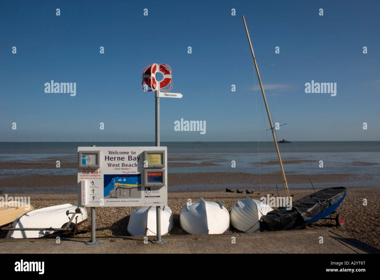 Sea Safety point at Herne Bay Beach Stock Photo - Alamy