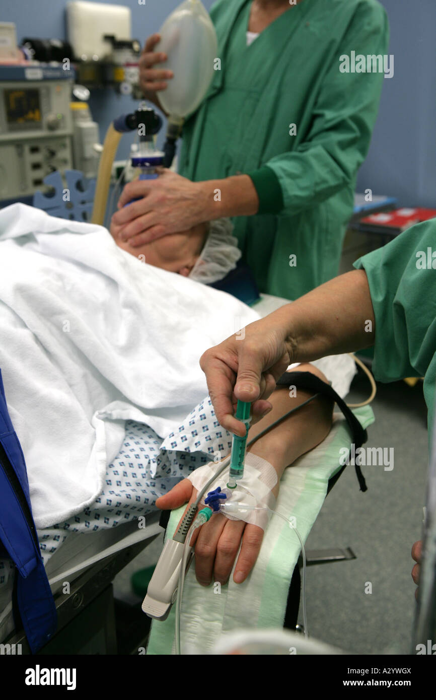 DEU Germany A patient is prepared for a surgery by an anesthesia team ...