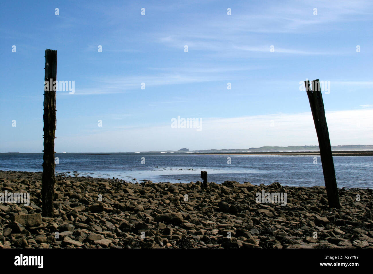 Bamburgh from Holy Island Northumberland Aug 2004 Stock Photo - Alamy