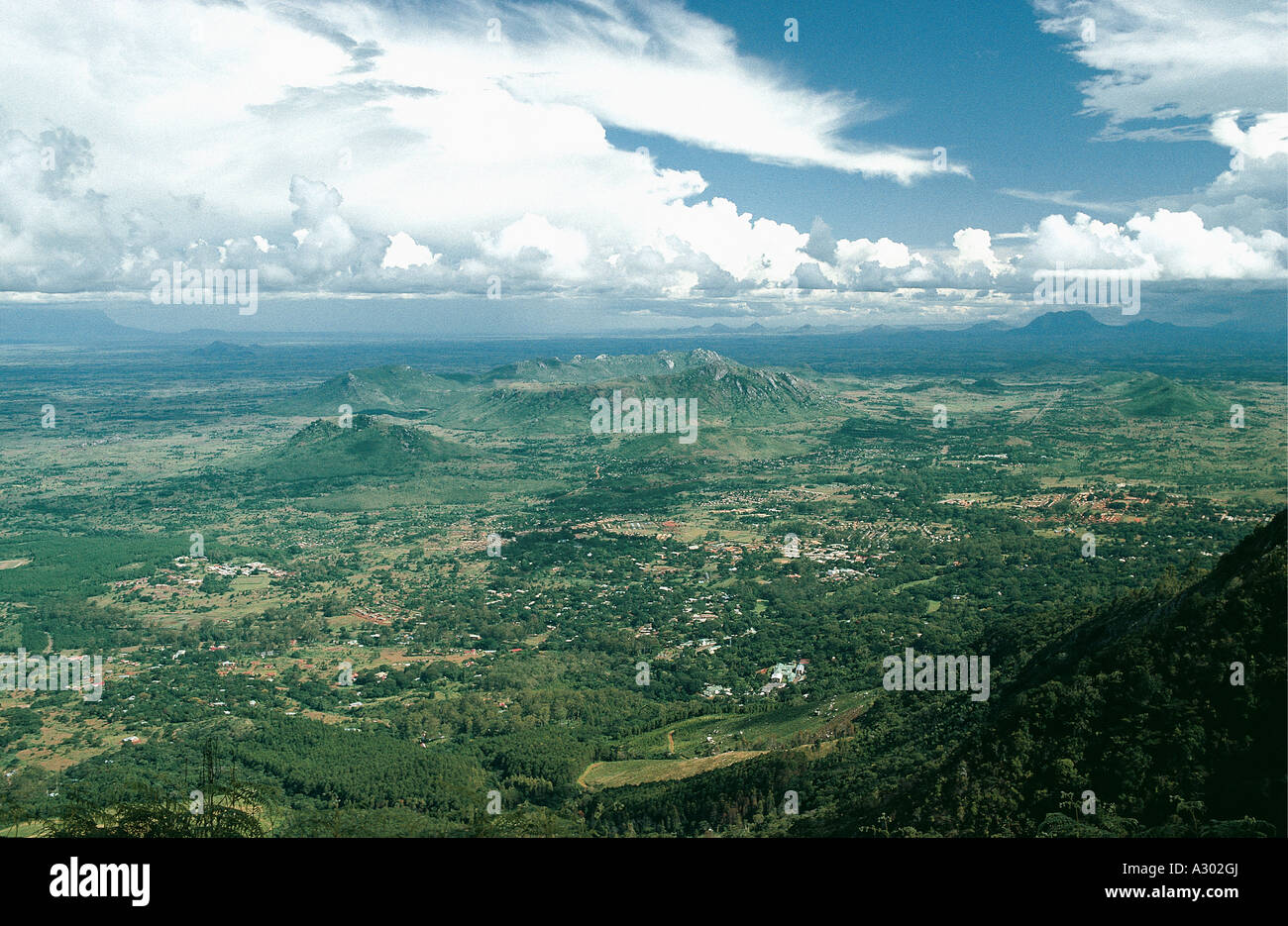 Aerial view of Zomba town with Ntong and Ulumba Hills from Emperor s ...