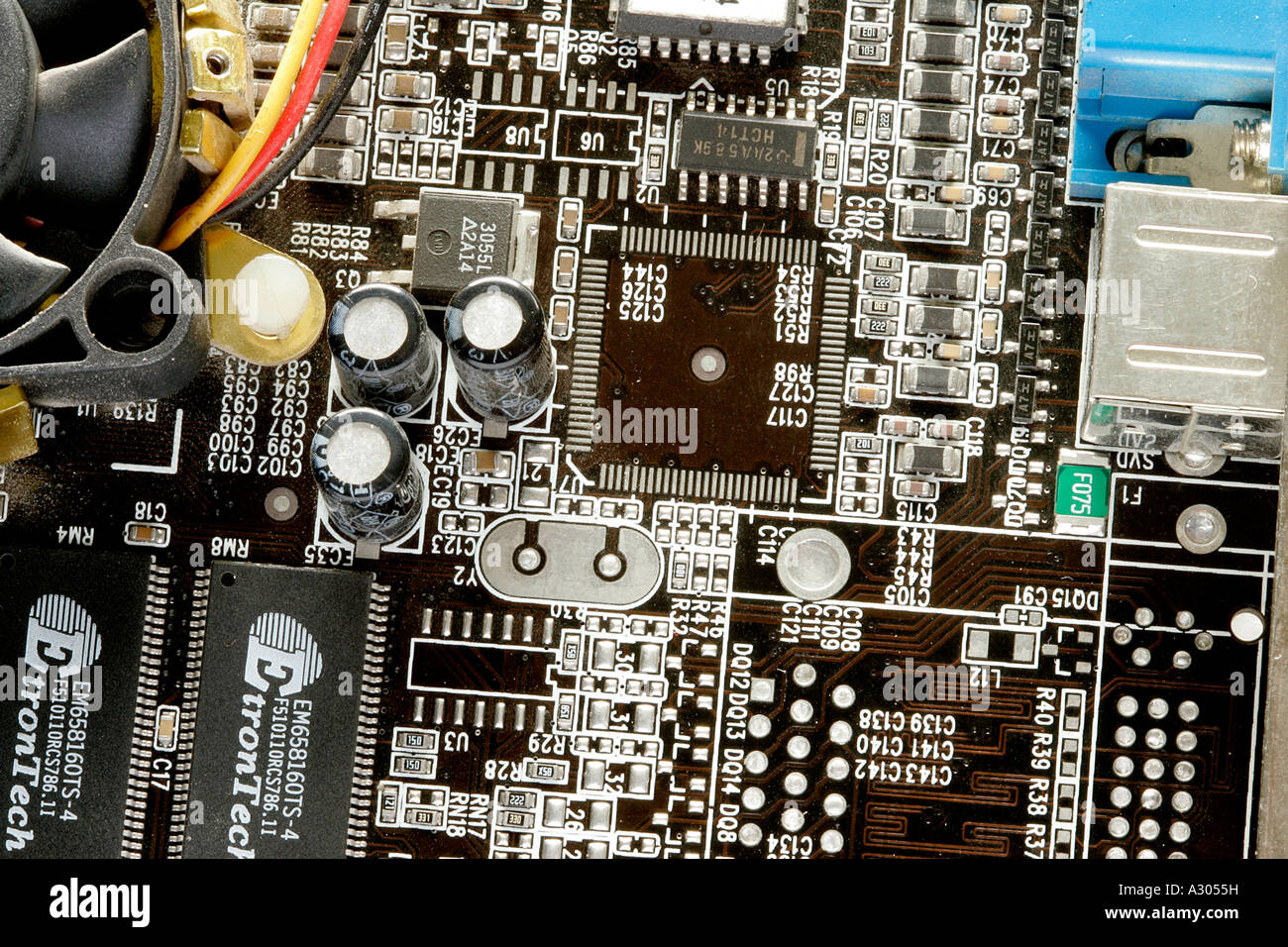 Close up view detail section computer mother board home personal PC ...