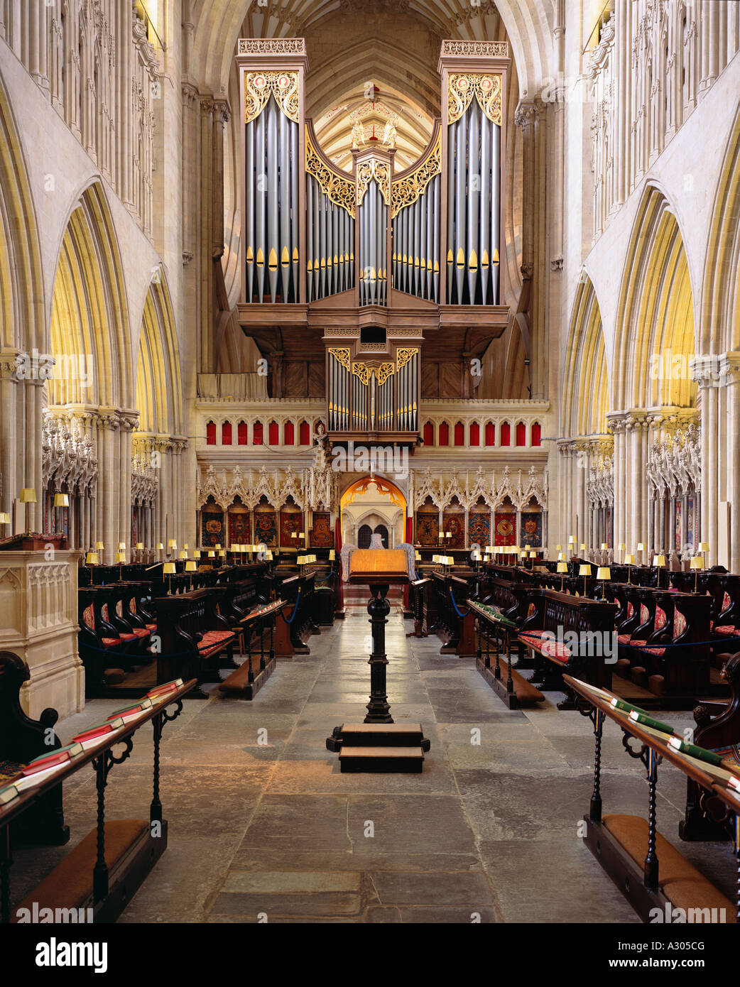 The Quire with Organ Wells Cathedral Stock Photo - Alamy