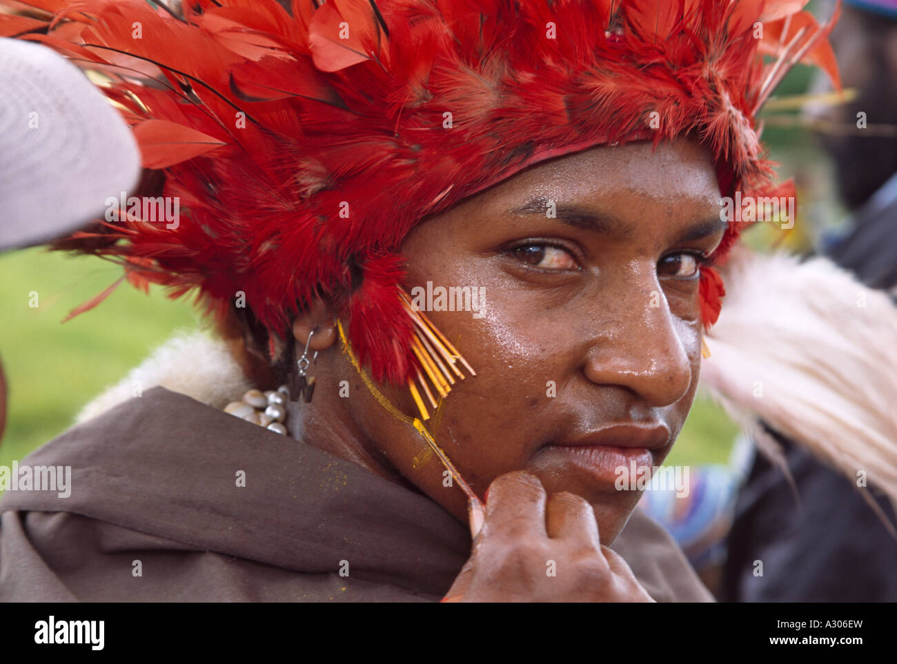 Highlands tribesman prepares himself at Sing Sing Festival Mt Hagen ...
