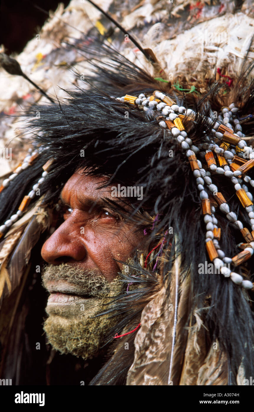 Portrait of Huli wigman's tribal spiritual person Tari Southern ...