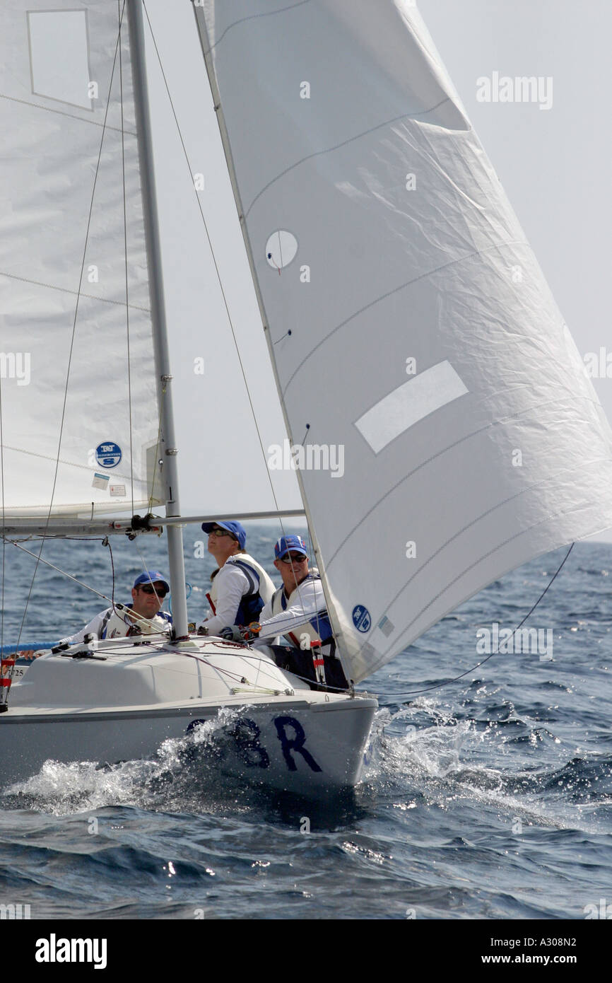 John Robertson Stephen Thomas and Hannah Stodel of GBR compete in the ...