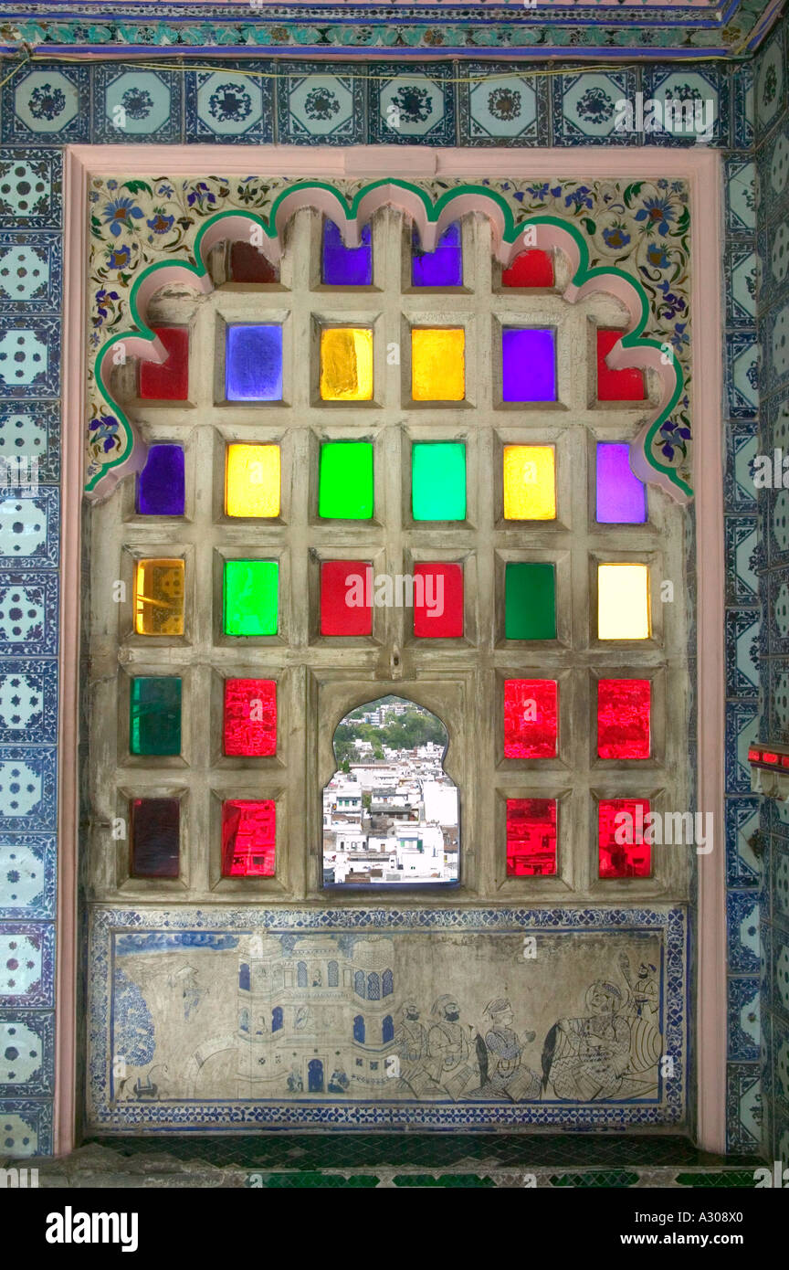 Stained glasses in City Palace Udaipur Rajasthan India Stock Photo - Alamy