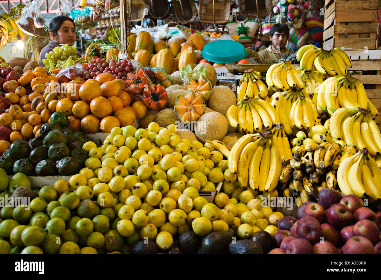 MEXICO Guanajuato Piles of fruit displayed inside Hidalgo market ...