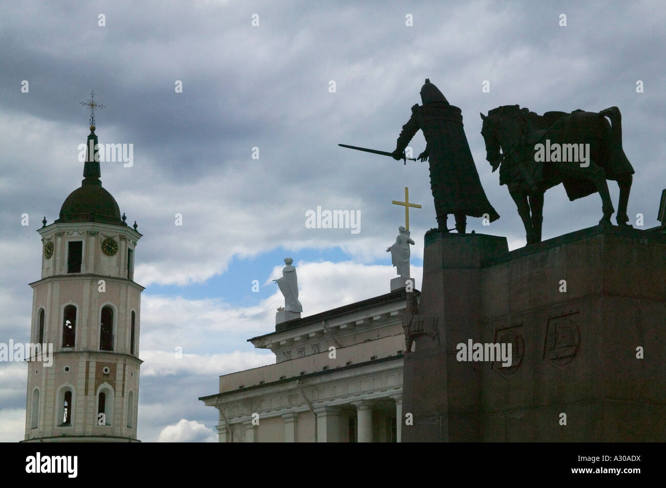 Statues on top of the Cathedral Bell Tower, Vilnius Lithuania Stock ...
