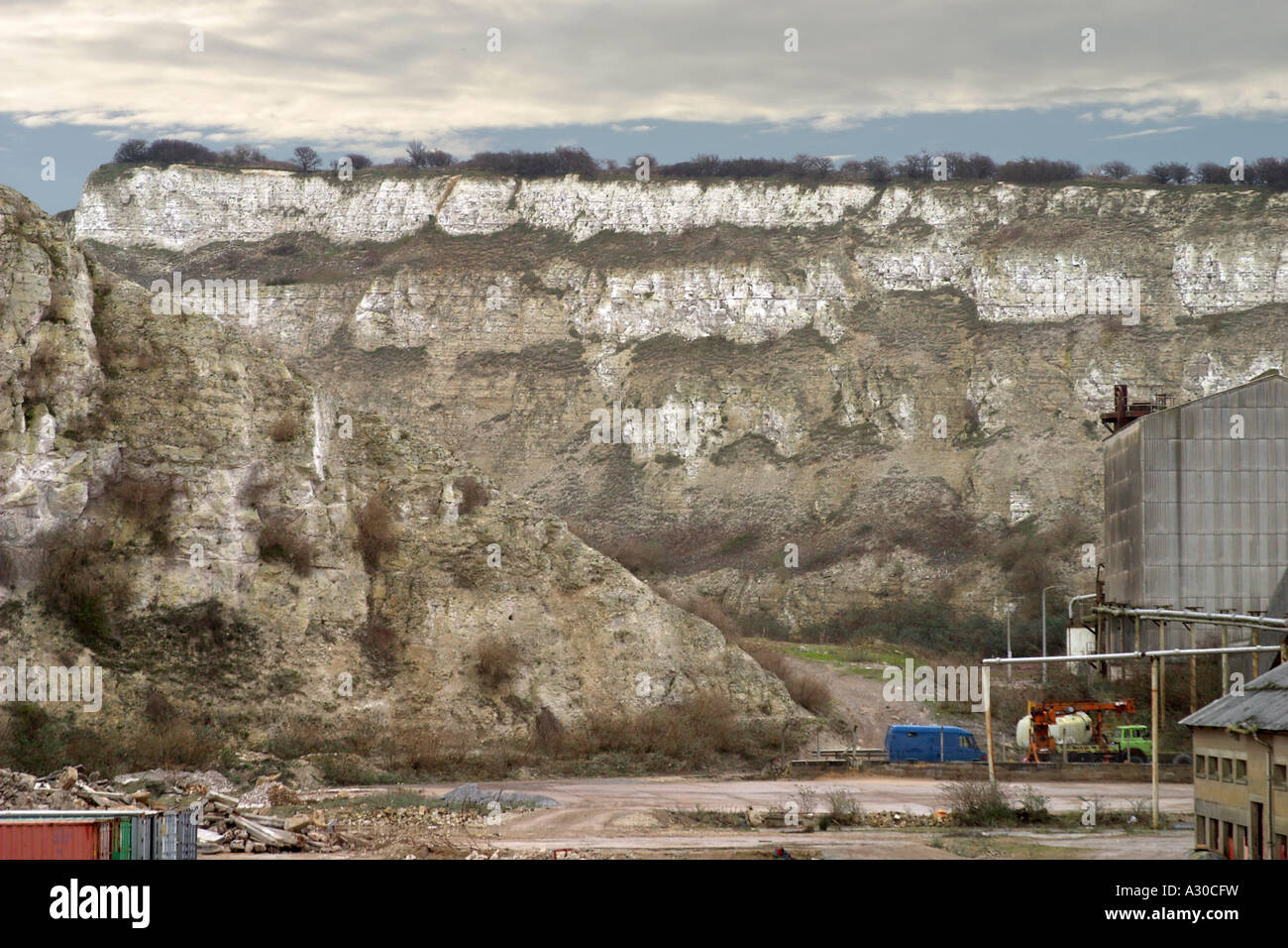 Quarry face and buildings of the now derelict Shoreham Cement Works ...
