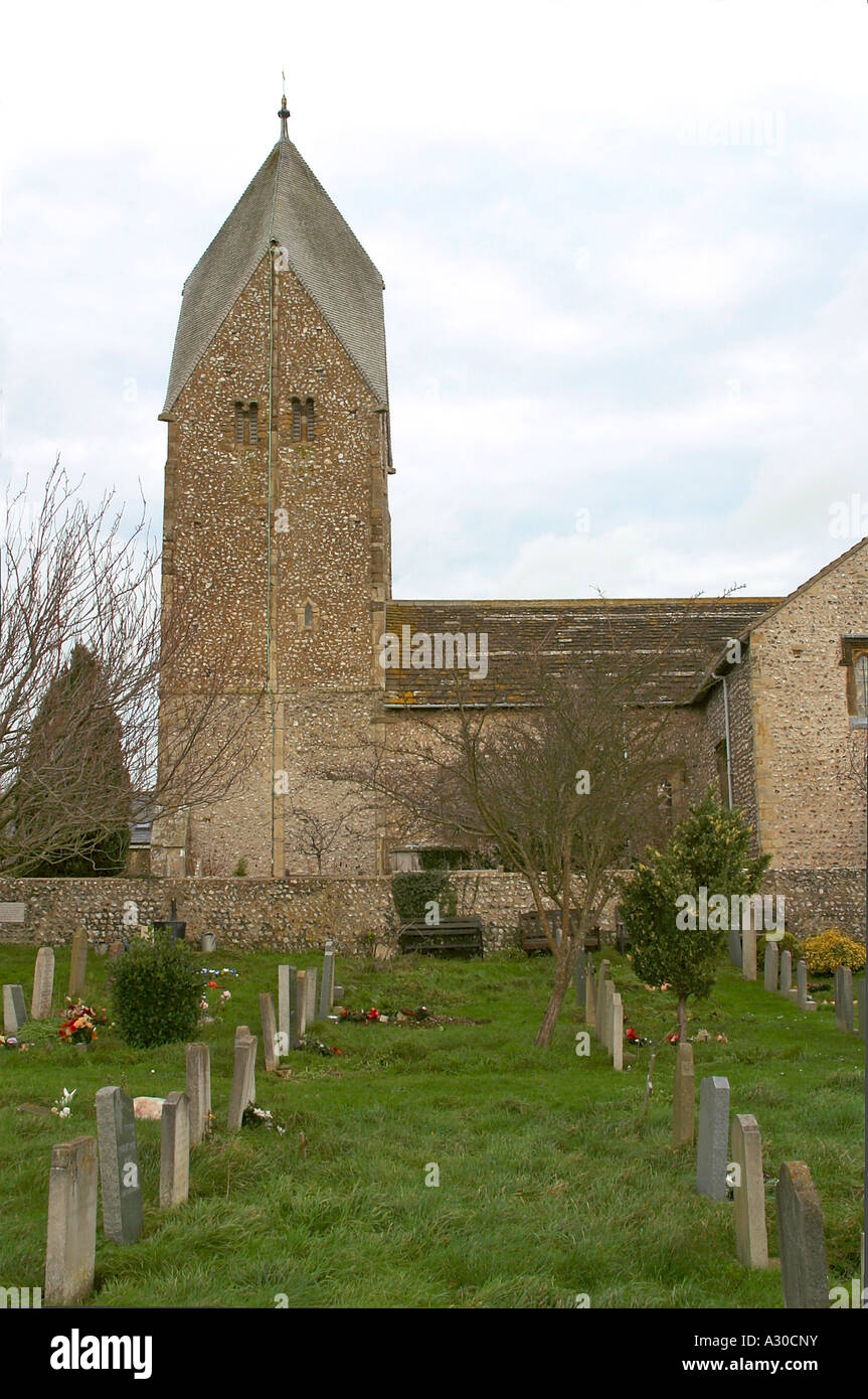 The West tower of St Marys Church, Sompting, West Sussex Stock Photo ...