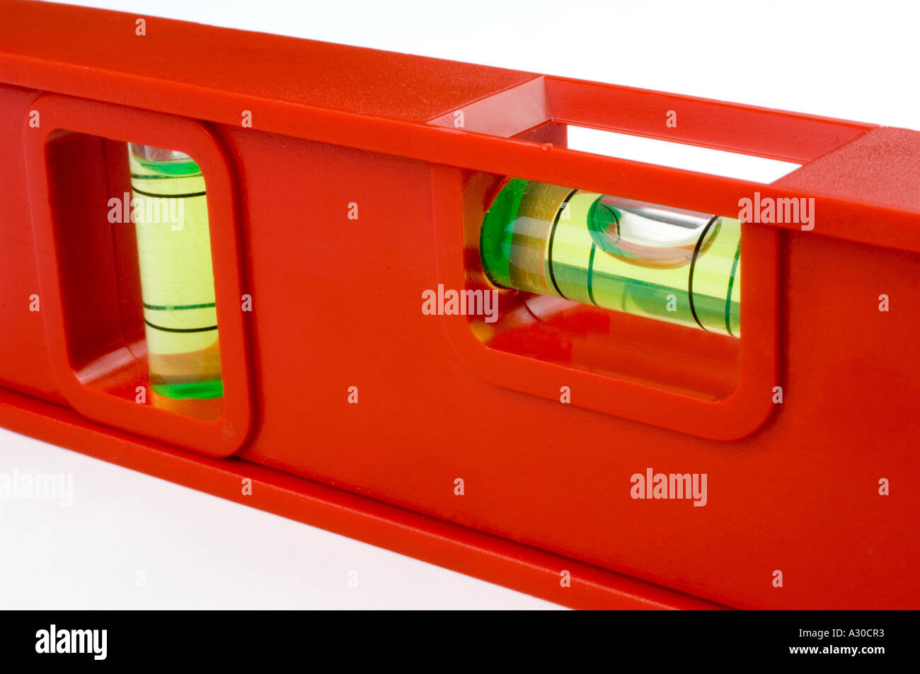Red Spirit Level showing bubble Stock Photo - Alamy