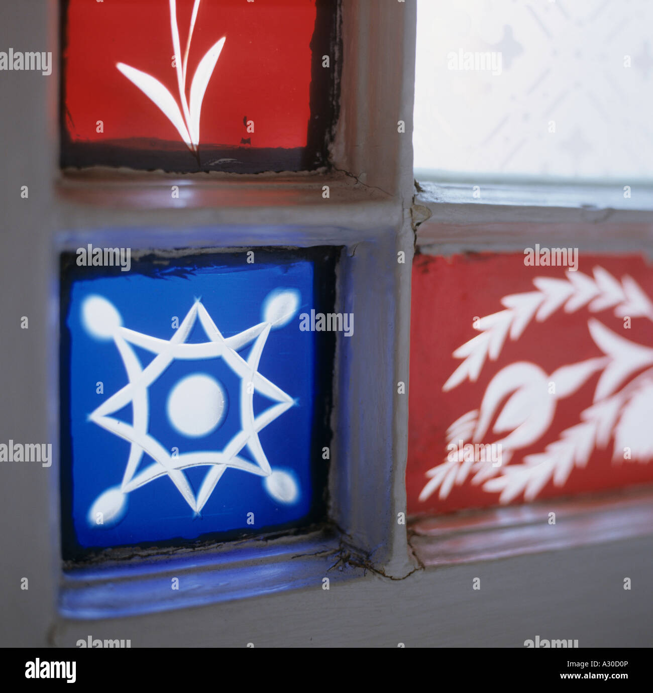 Stained glass window pain in door Stock Photo - Alamy