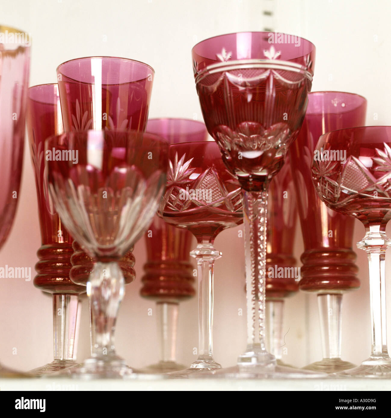 Red crystal glassware Stock Photo - Alamy