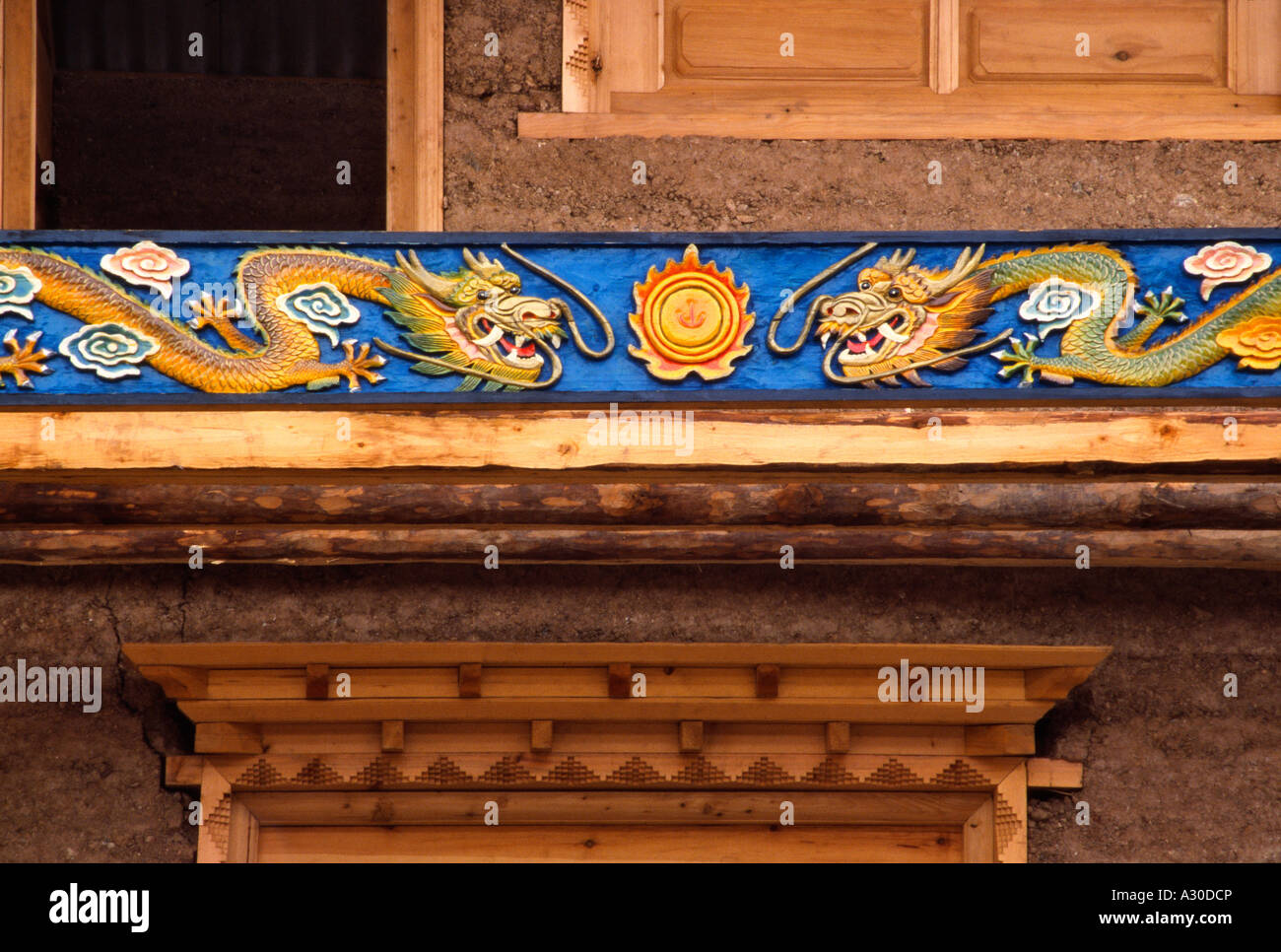 Dragon pattern on the beam of traditional house Lijiang area Yunnan ...