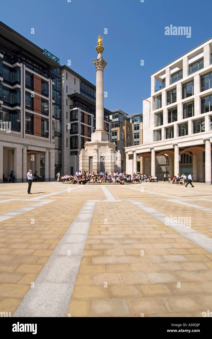 Redeveloped Paternoster Square & Portland stone Corinthian column close ...