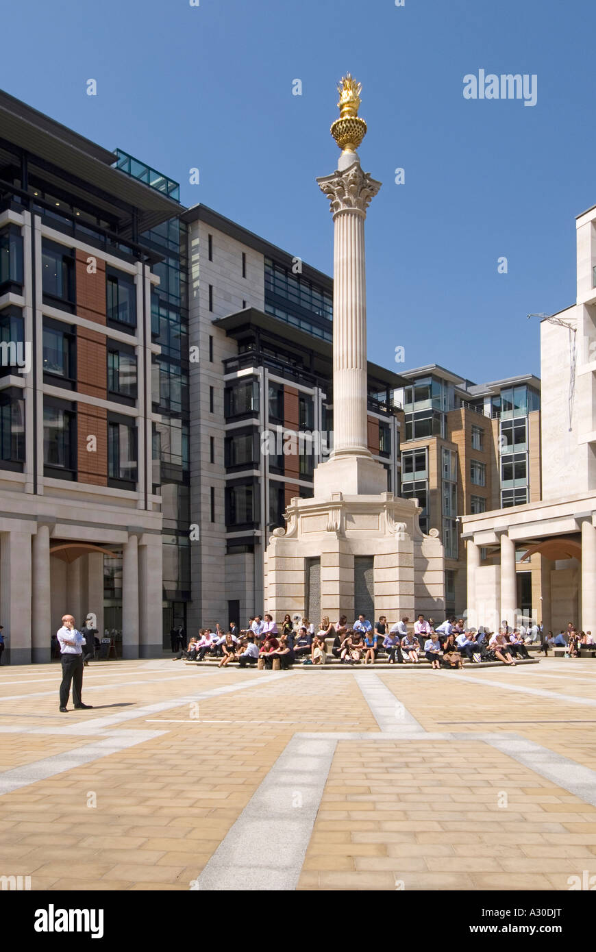 Redeveloped Paternoster Square & Portland stone Corinthian column close ...