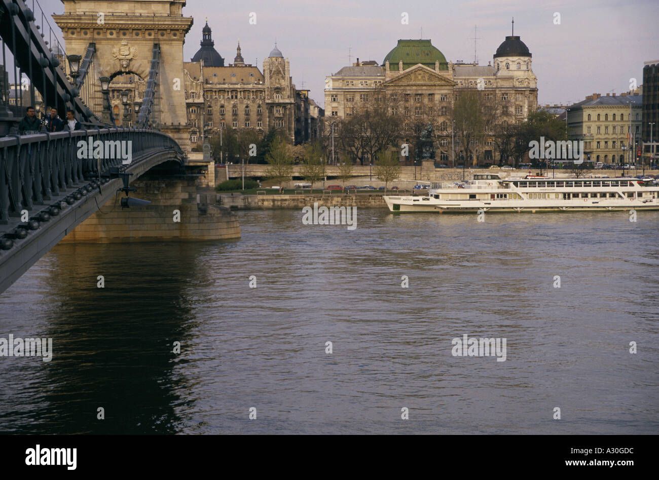 the chain bridge over the danube river historic buildings along the ...