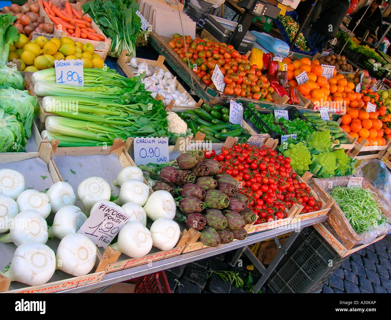 FRUIT AND VEGETABLE STALL, CAMPO DE FIORI MARKET,ROME,ITALY Stock Photo ...