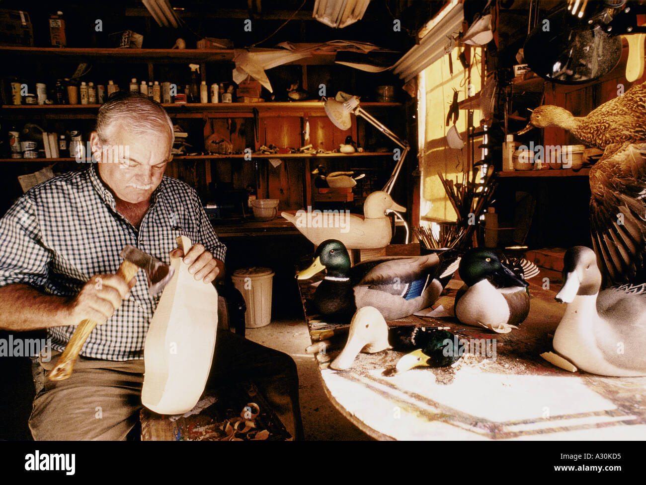 jimmie vizier cajun ex poacher world champion decoy carver in workshop ...