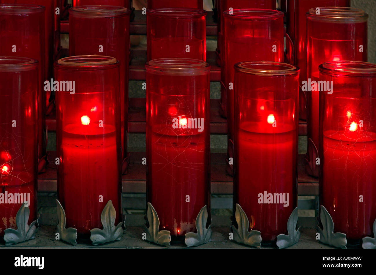 Red votive candles Stock Photo - Alamy