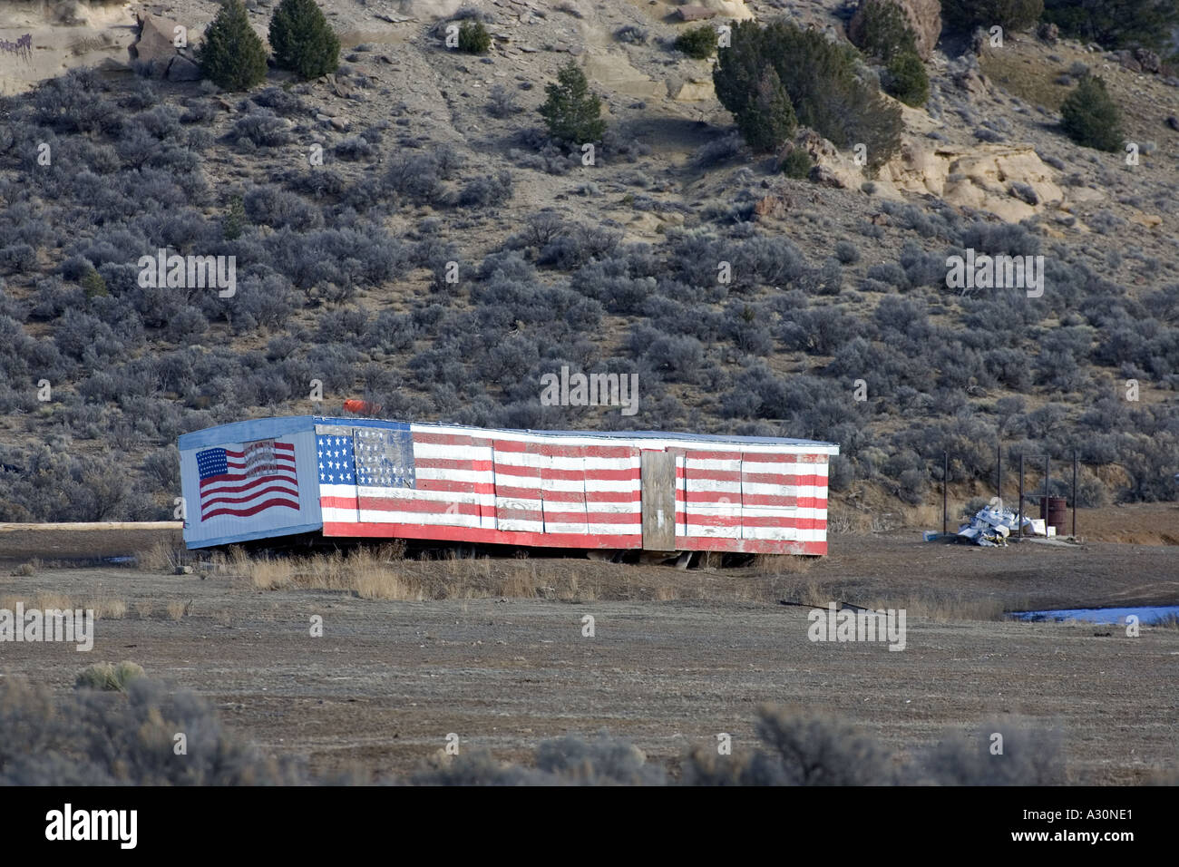 A trailer painted with an american flag near Window Rock Arizona Stock ...