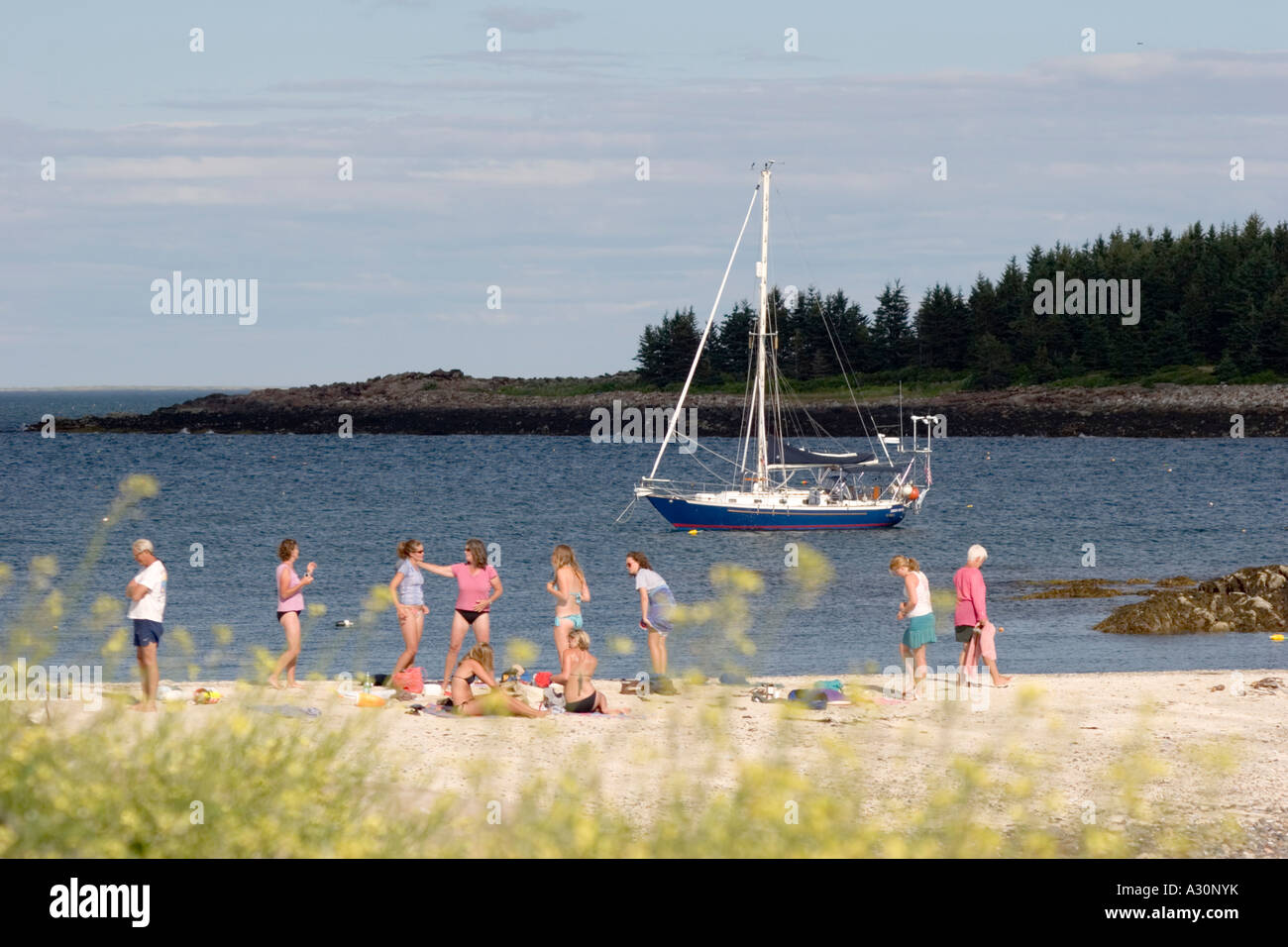 Beach party at Burnt Island in the Georges Islands of Muscongus Bay ...