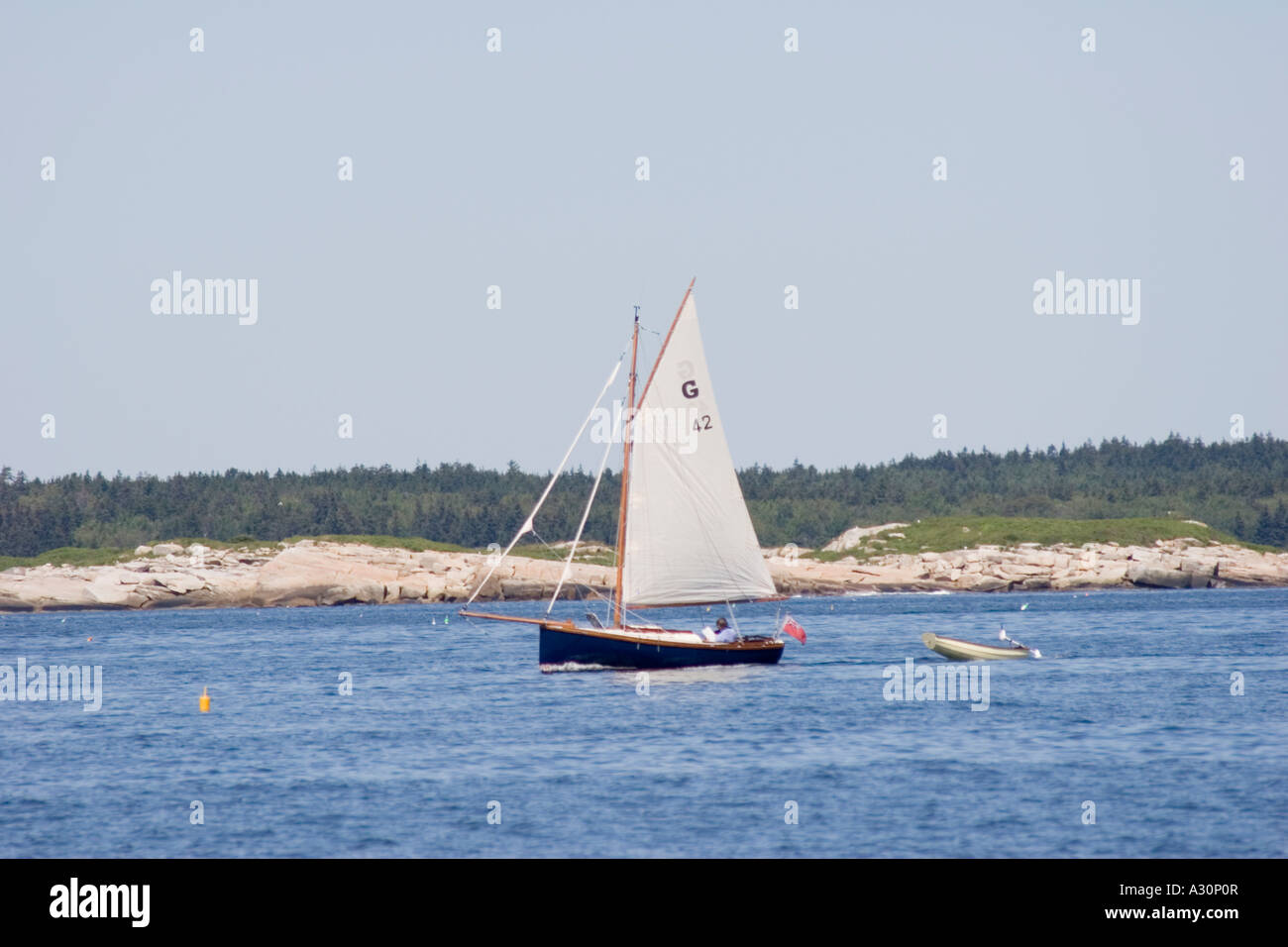 A traditional gaff-rigged sloop Under Sail in Muscongus Bay, Maine ...