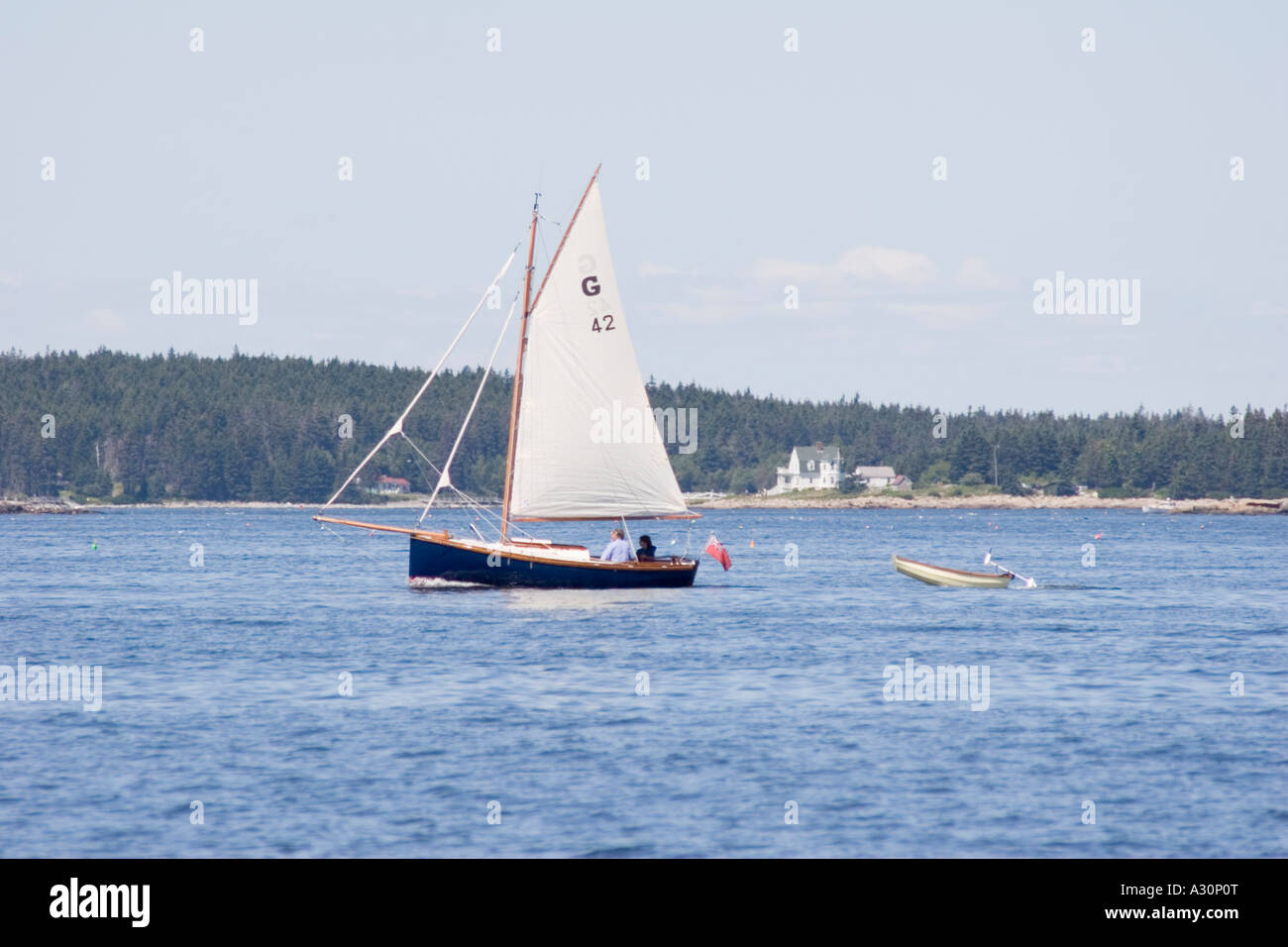 A traditional gaff-rigged sloop Under Sail in Muscongus Bay, Maine ...