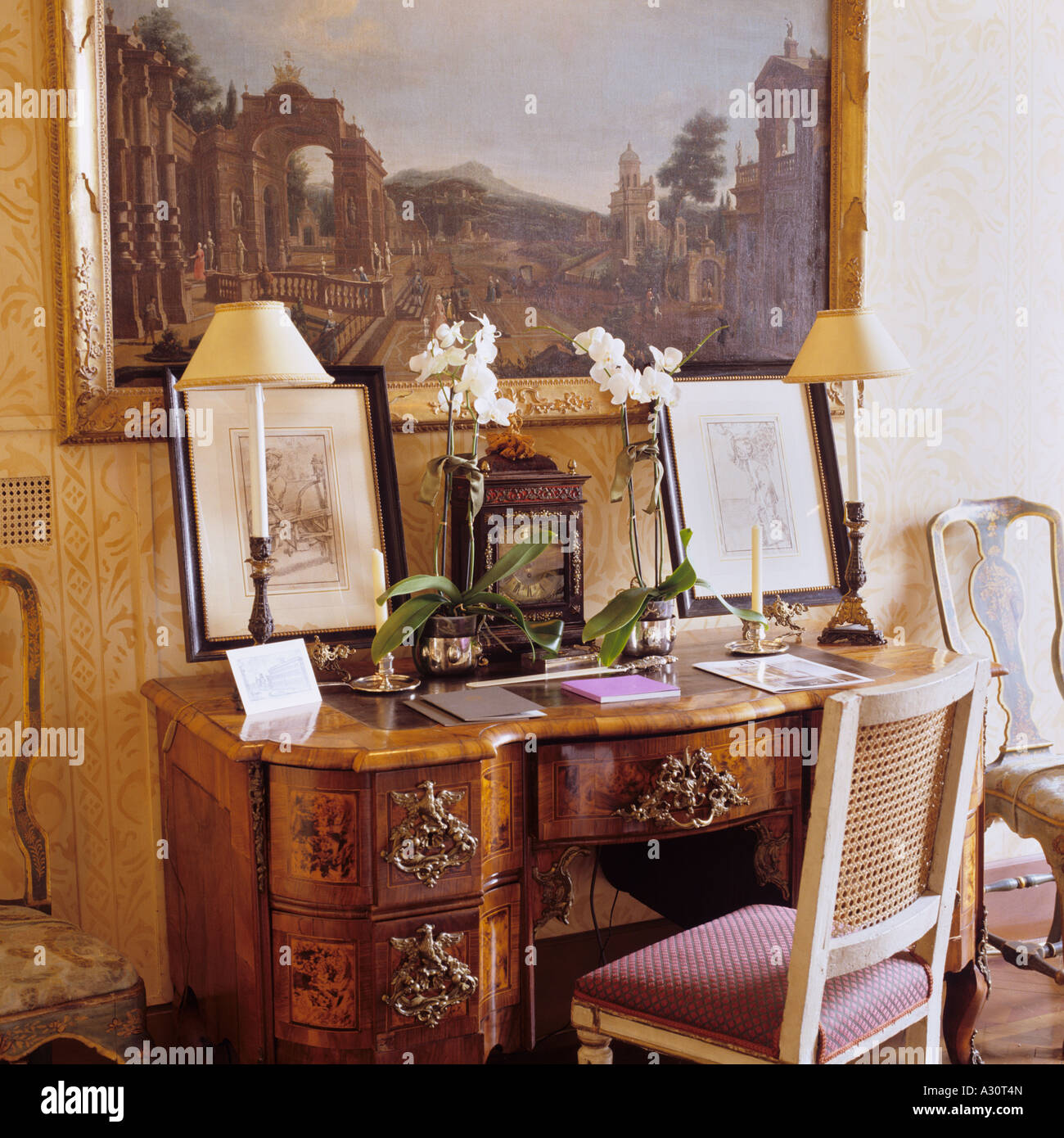 antique writing desk in period interior in a Roman palazzo Stock Photo ...