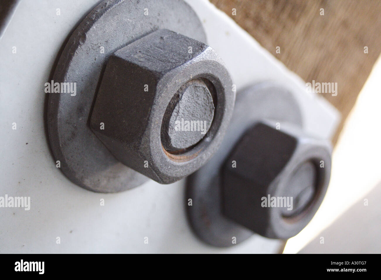 Two nuts and bolts connection of the wood bridge Stock Photo - Alamy