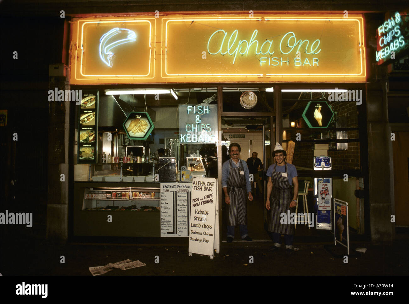 fish and chips bar london soho, uk Stock Photo - Alamy