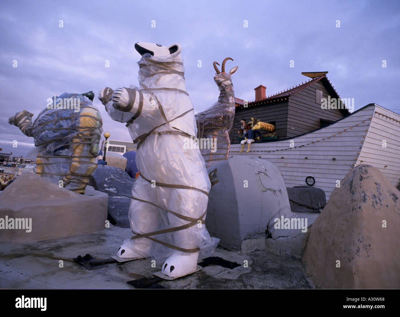 christmas in blackpool funfair wrapped polar bear Stock Photo - Alamy